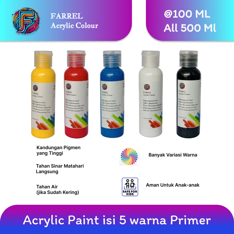 Jual Cat Akrilik / Lukis / Kanvas / Mural Paket 5 warna Primer isi 100 ...
