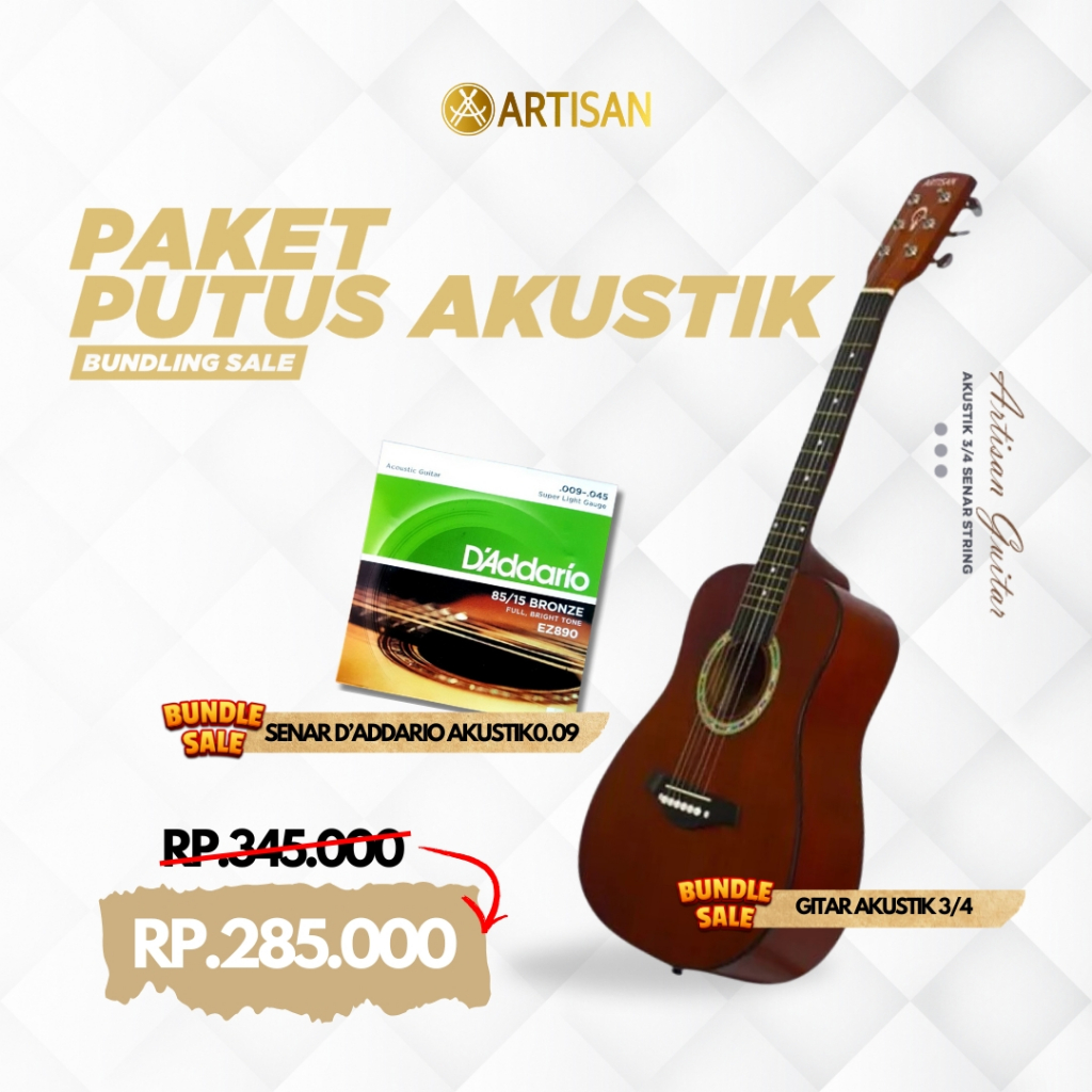 Jual ARTISAN Paket Putus Akustik [ Gitar Akustik 3/4 String + D'addario ...