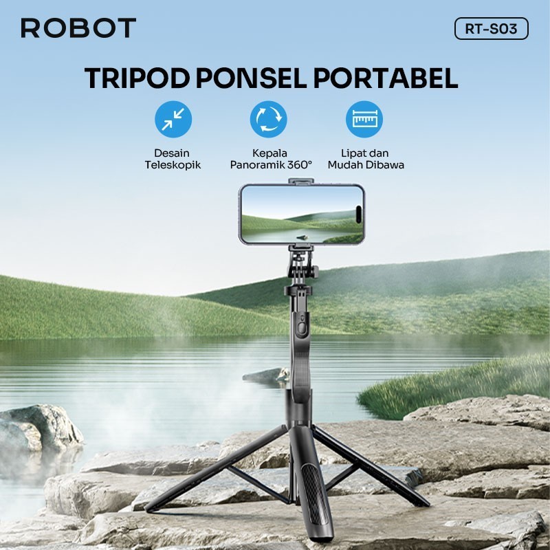 Jual Tripod Robot Tongsis Tripod Remote Wireless Black ROBOT RT-S01 ...