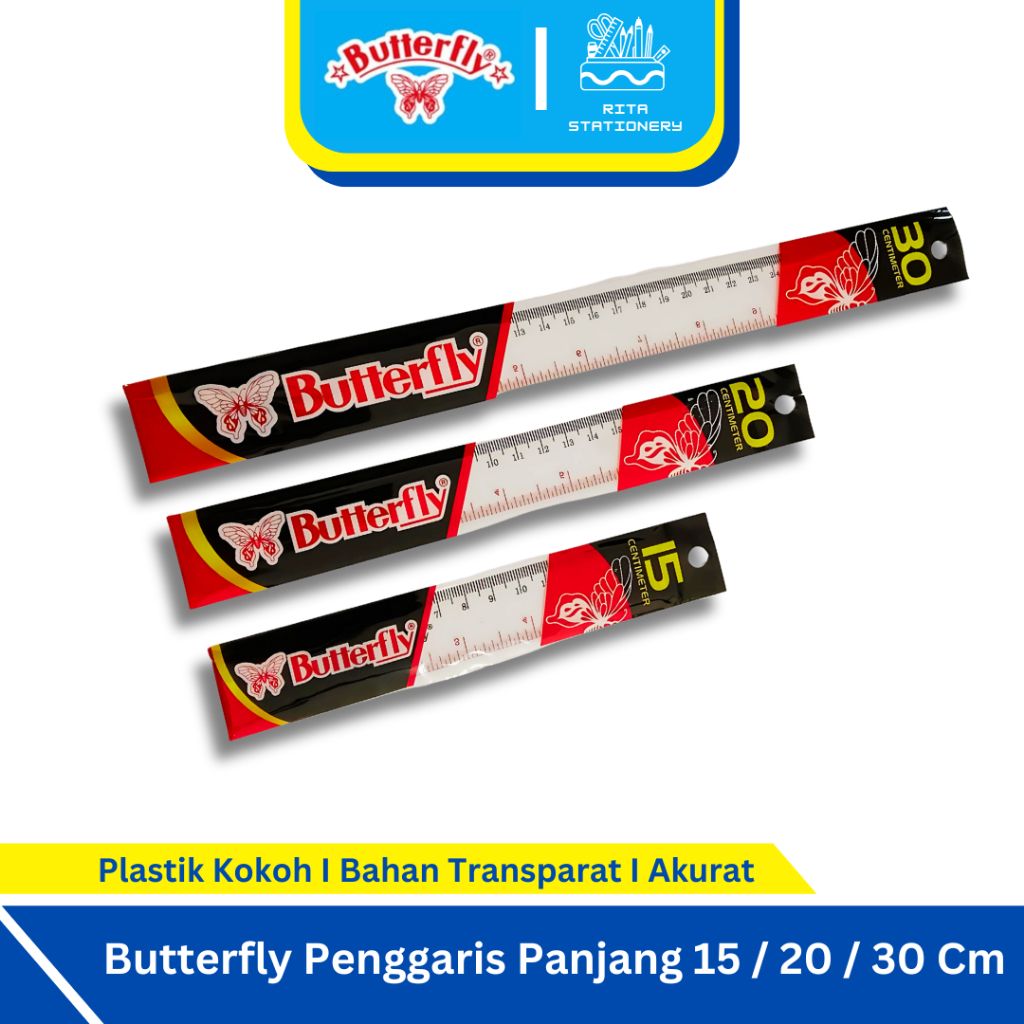 Jual Butterfly Penggaris Panjang 15 / 20 / 30 Cm Plastik Mika Kokoh ...