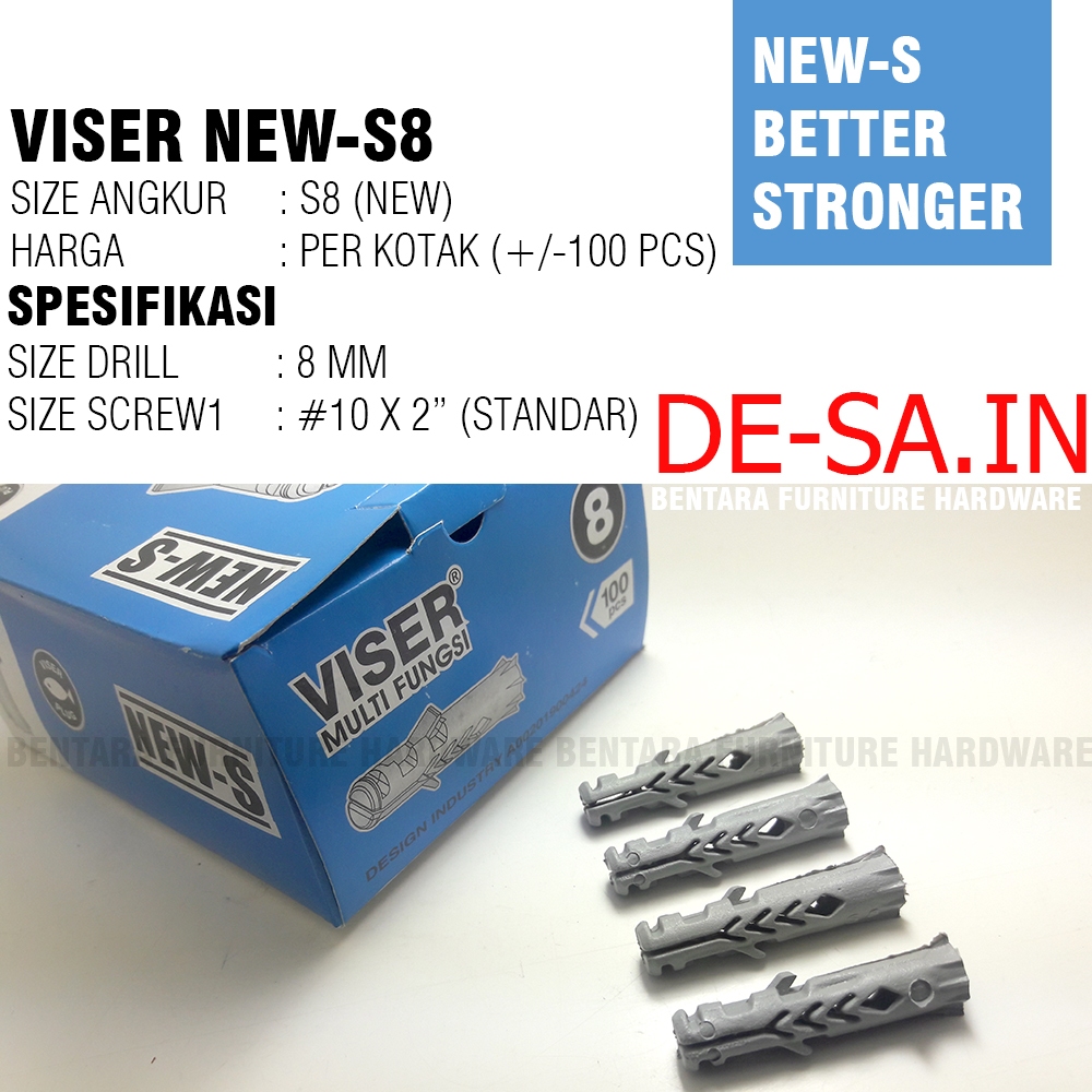 Jual (BOX SET) ANGKUR NEW-S8 Isi 100 PCS - VISE SKRUP ANCHOR WALL PLUG ...