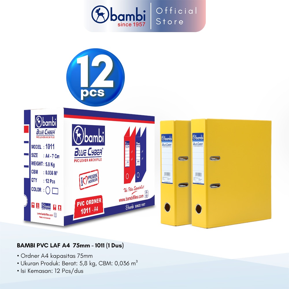 Jual 1 Dus Bambi Lever Arch File Ordner A4 All Color Jumbo Size 75 mm ...