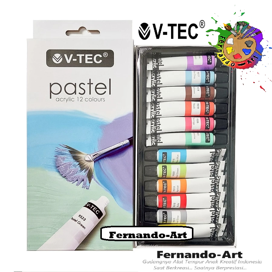Jual BN - Cat Akrilik Warna Pastel V-TEC Set 12x6ml PA-612 / Pastel ...