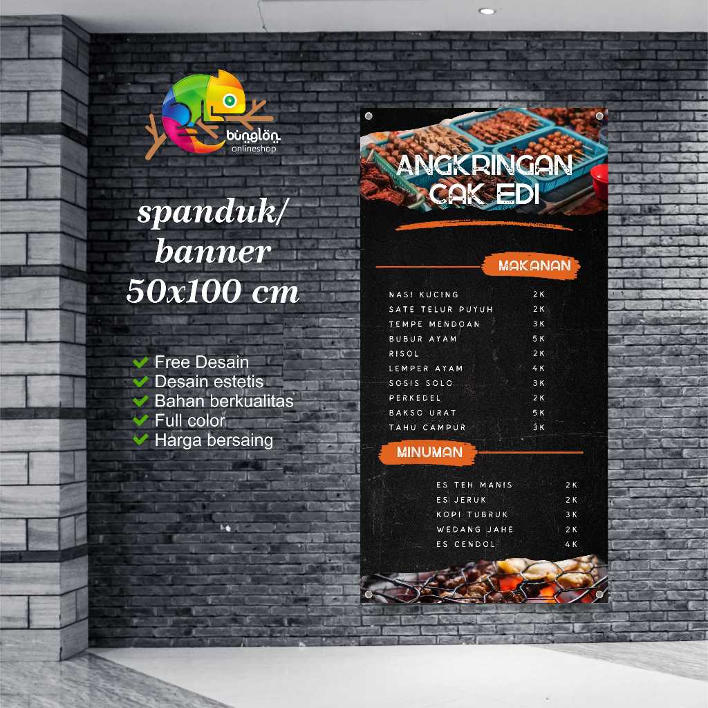 Jual Cetak Spanduk Banner Menu Angkringan Hitam Grunge Minimalis ...