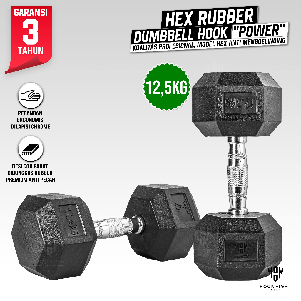 Jual Dumbbell Hexagonal 12.5kg Alat Fitnes Home Gym Dumble Barble ...