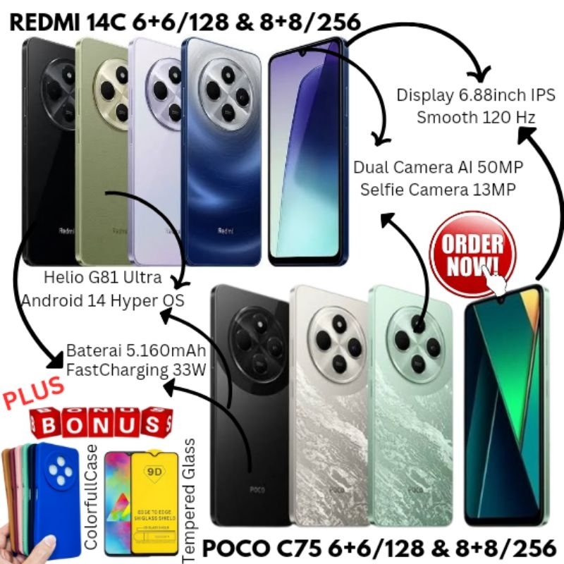 Jual XIAOMI POCO C 75 REDMI 14C 8/256 RAM 8+8GB ROM 256GB REDMI 14C 6/ ...