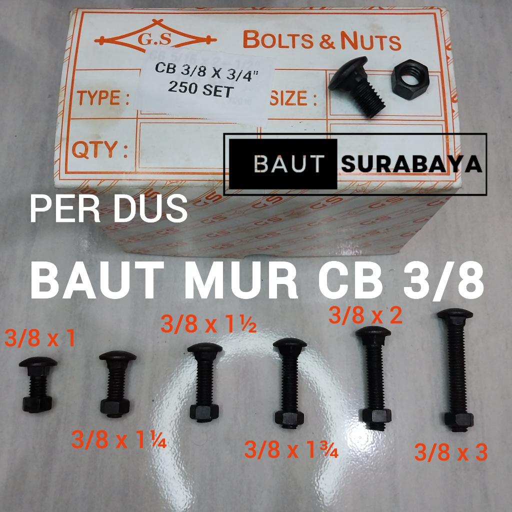 Jual 1 Dus Baut Mur CB 3/8 baut mur kunci 14 baut bak truk baut pagar ...