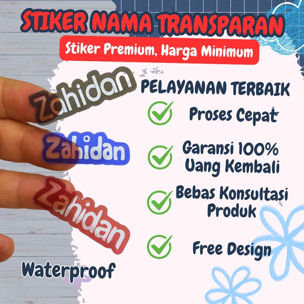 Jual 36 PCS Transparan Stiker Label Nama - Waterproof - Stiker Tumbler ...