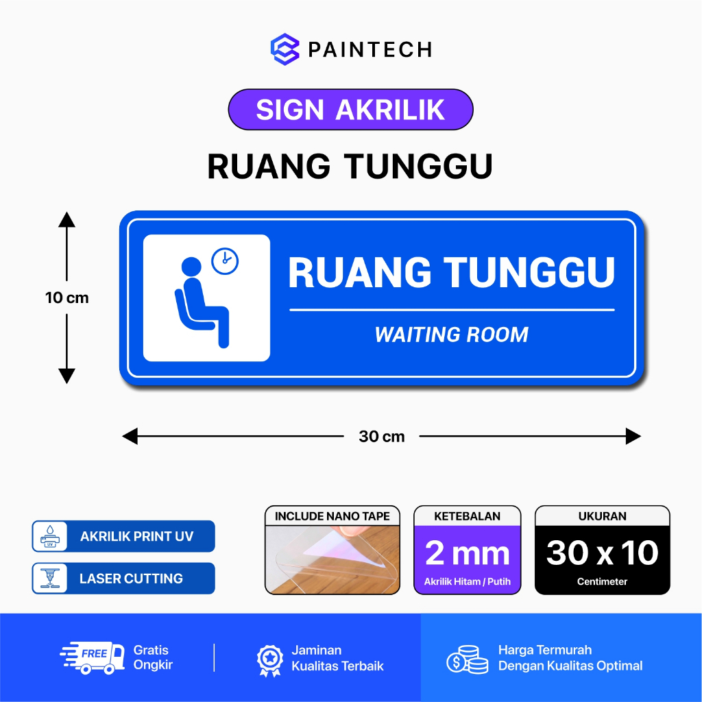 Jual Sign Akrilik Ruang Tunggu Akrilik Print UV Signage Ukuran 30 X 10 ...