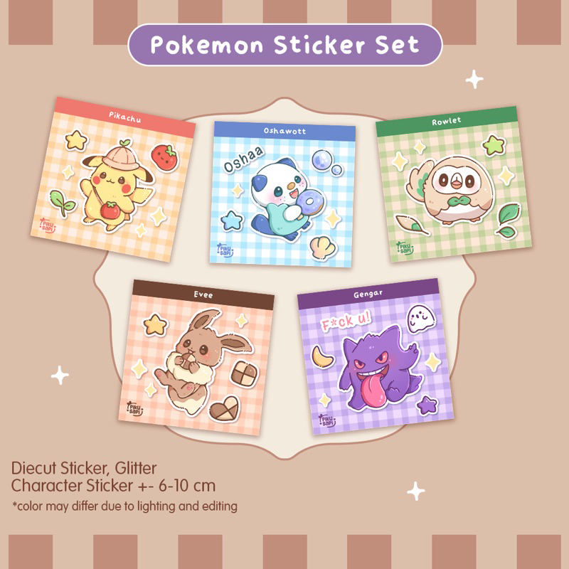 Jual Pokemon Sticker Pack, Glitter, isi 7 pcs, Pikachu, Rowlet, Evee ...