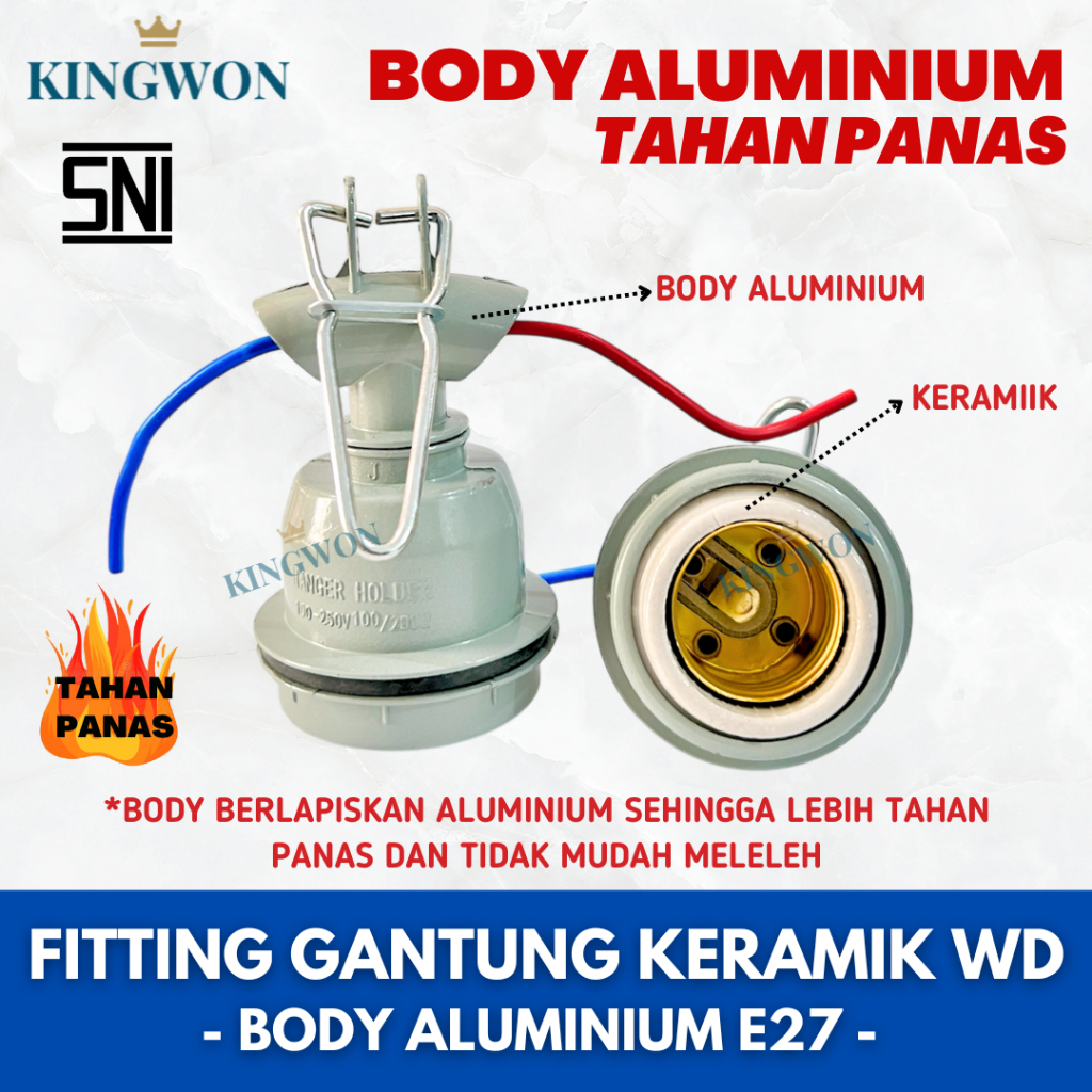 Jual FITTING GANTUNG KERAMIK WD ALUMINIUM FITTING LAMPU WD E27 FITTING LAMPU OUTDOOR TAHAN PANAS ...