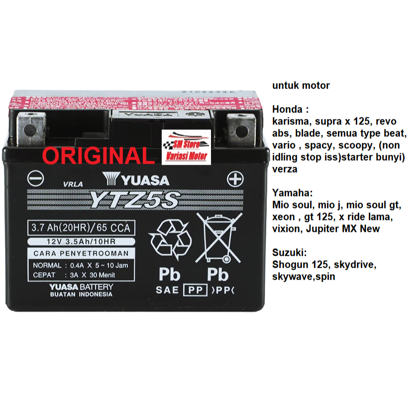 Jual Yuasa Aki Motor YTZ5-S YTZ5S 12V 3,5Ah MF 100% ORIGINAL BEAT SCOOPY VARIO | Shopee Indonesia