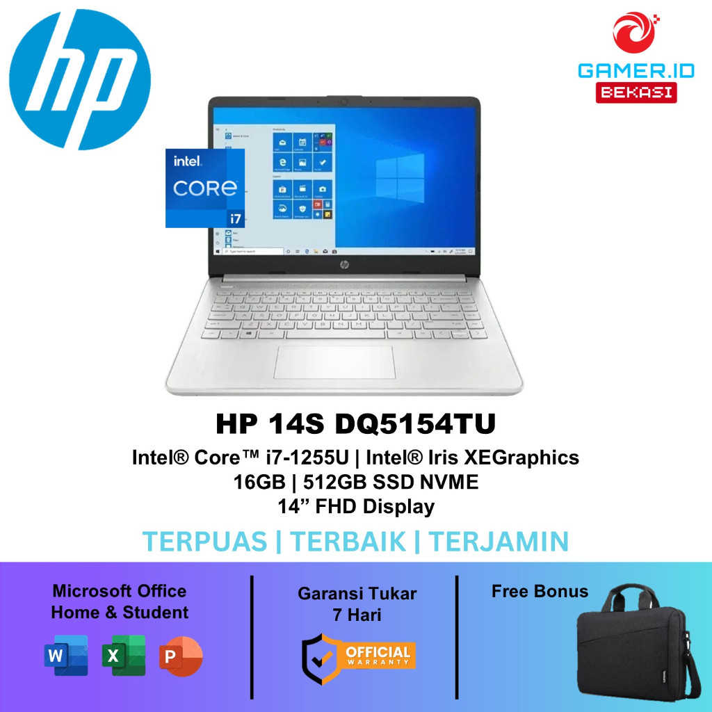 Jual Hp 14 Intel Core i7 1255 16GB 512GB Windows 11+OHS 14 Inch Full HD ...