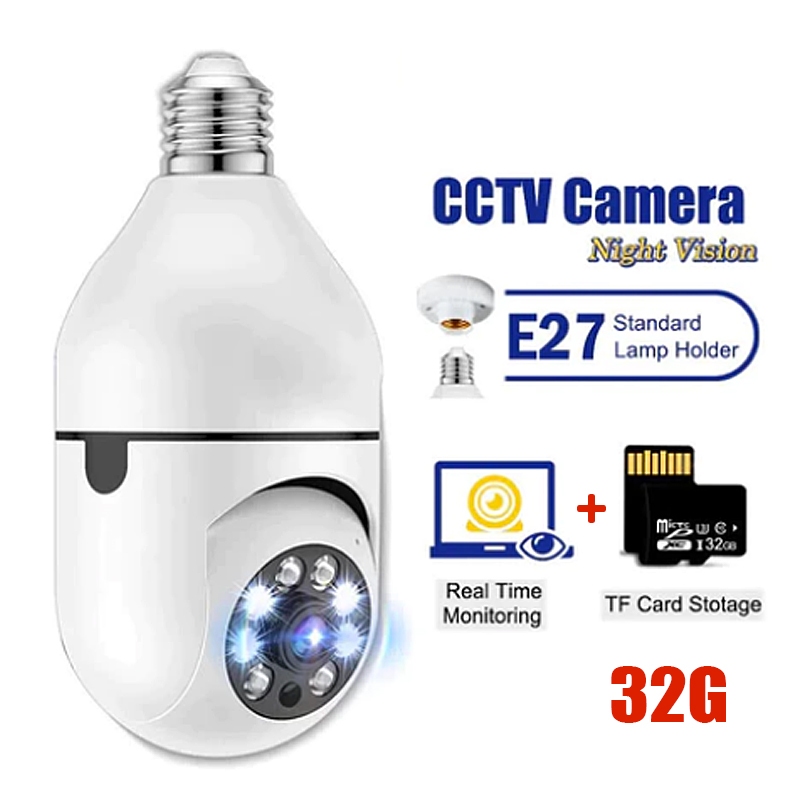 Jual Lampu CCTV V380 Kamera+32G Memory card CCTV Wifi CCTV Lampu 360 Derajat CCTV Bohlam Bohlam ...