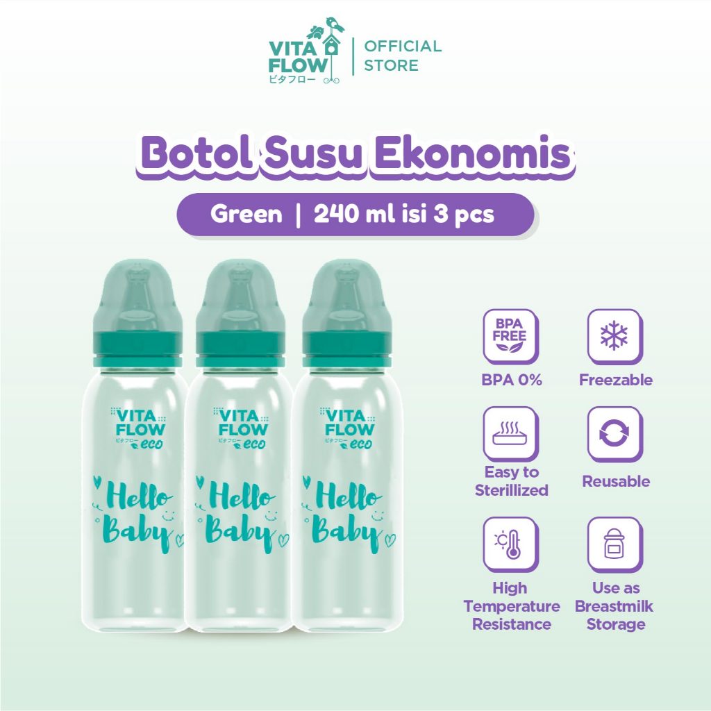 Jual Vitaflow Botol Susu Multifungsi PP Eco 240 ml Green | Shopee Indonesia