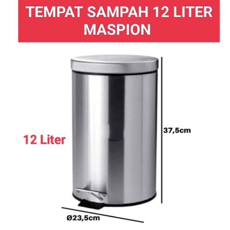 Jual Maspion Tempat Sampah Injak 12 Liter Dust Bin Pedal Stainless Tong Sampah | Shopee Indonesia