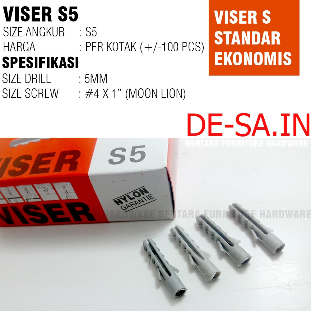 Jual (BOX SET) VISE S5 Isi 100 PCS - BASIC ANCHOR WALL PLUG DINDING ...