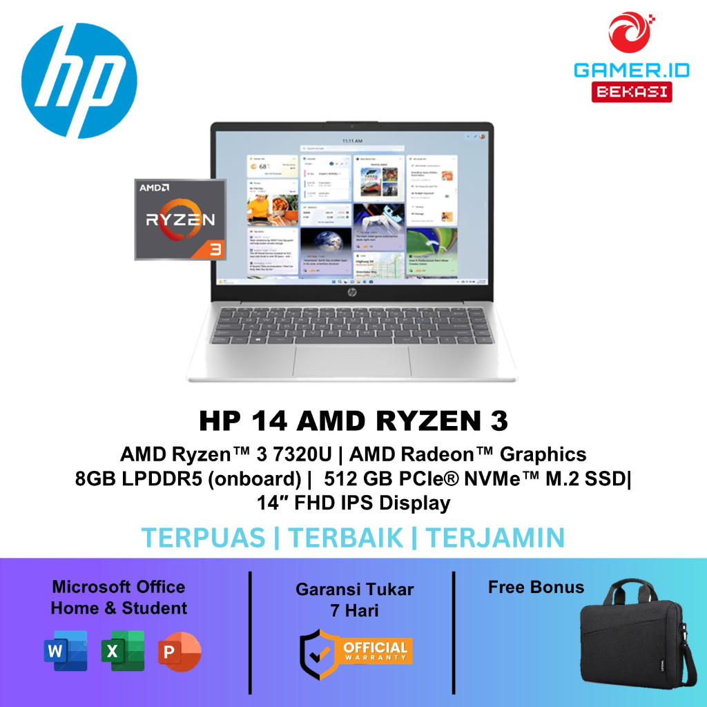 Jual HP 14 AMD Ryzen 3 7320 8GB 512GB W11+OHS 14.0FHD IPS BLIT 2Y ...