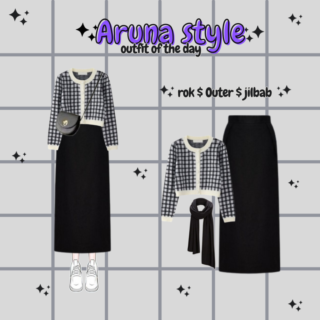 Jual One Set Remaja Kekinian Aruan (Cardigan + Rok Span + Pasmina ...