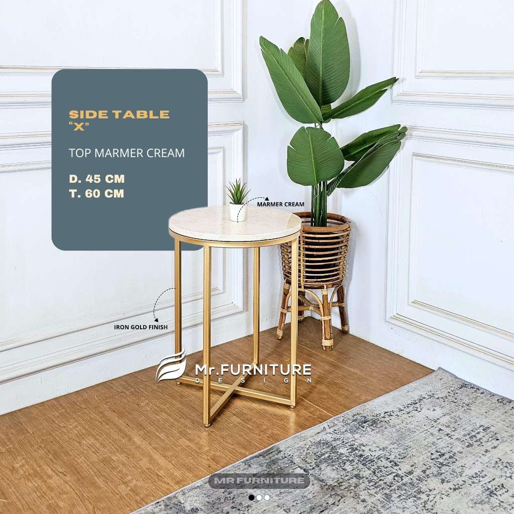Jual Side table bulat kaki silang, meja sudut silang marmer D 45 cm T ...