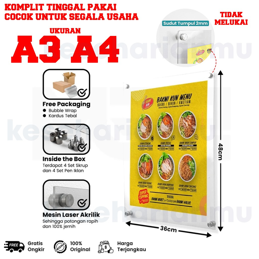 Jual HA Akrilik Poster A3 A4 Frame Bingkai Display Menu Dinding Iklan ...