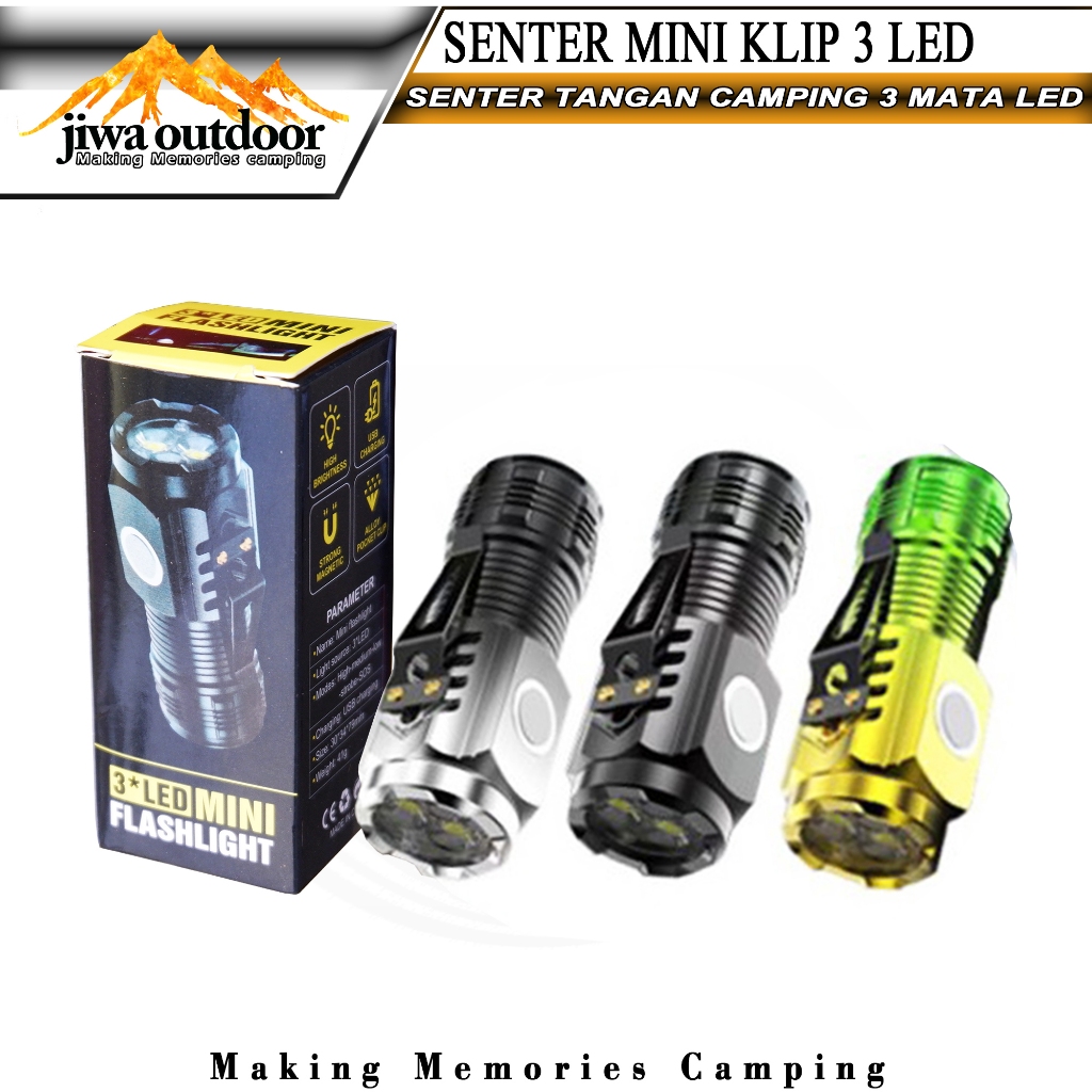 Jual Senter Camping mini 3 mata led flashlight senter mini charging ...