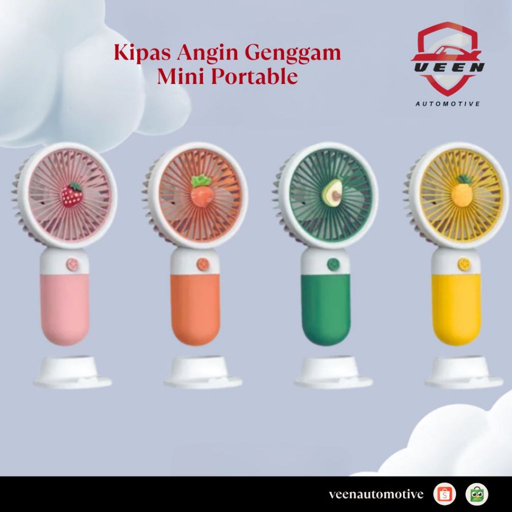 Jual KIPAS ANGIN MINI PORTABLE LUCU KARAKTER BUAH WITH STANDING PHONE ...
