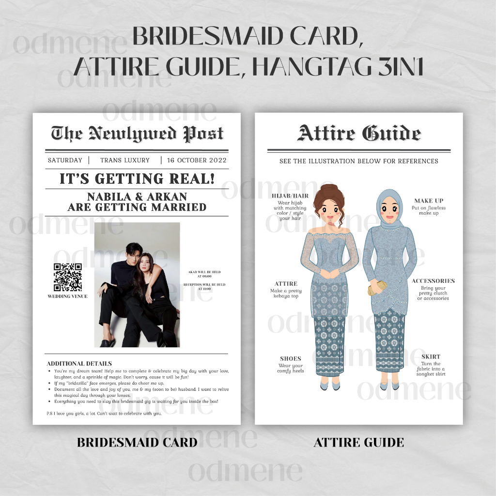 Jual Aesthetic Bridesmaid Card, Attire Guide, Hangtag 3in1 by Odmene ...