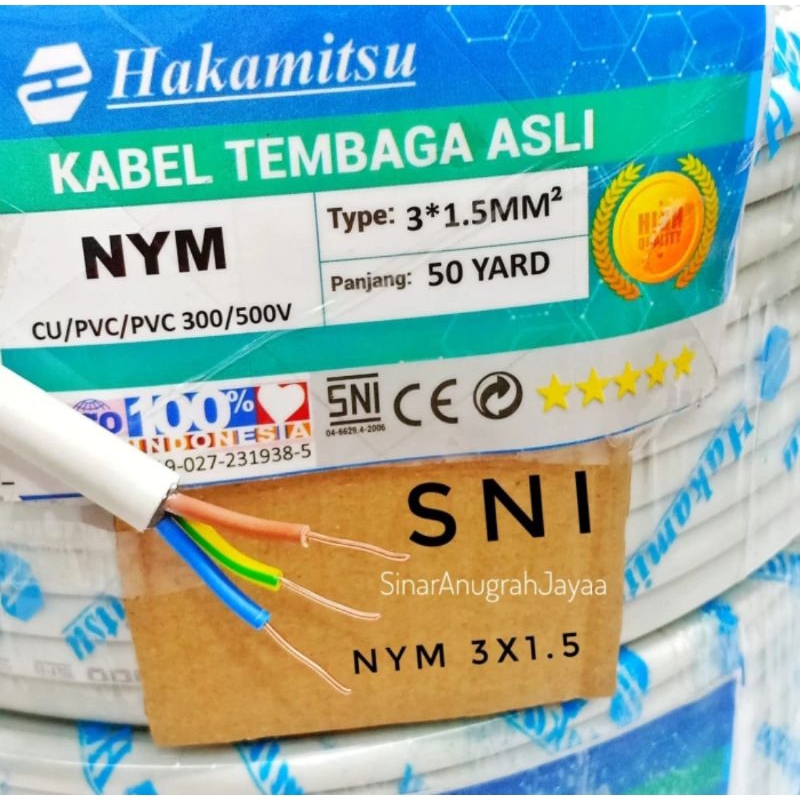 Jual HAKAMITSU - Kabel SNI NYM 3x1.5 50 Yard / Kabel Tembaga SNI 3x1.5 ...