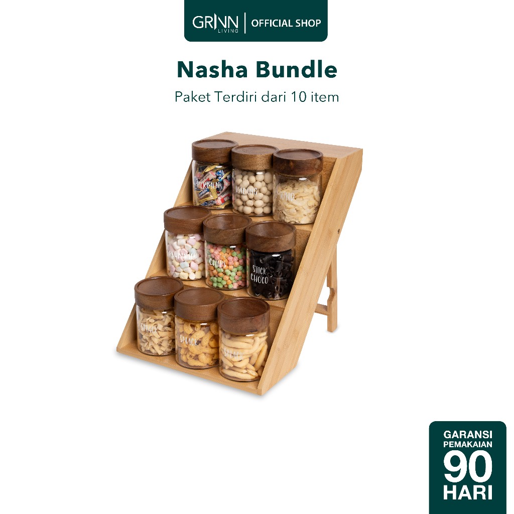 Jual GRINN LIVING Nasha Naya bundle / Glass Jar / Toples Kaca Kedap Udara / Rak Tingkat 3 ...