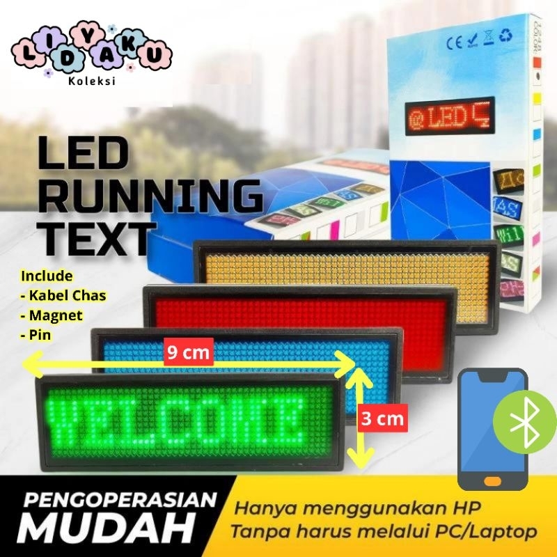 Jual Nametag LED Mini Custom Bluetooth / Papan Lampu LED / Name tag LED ...