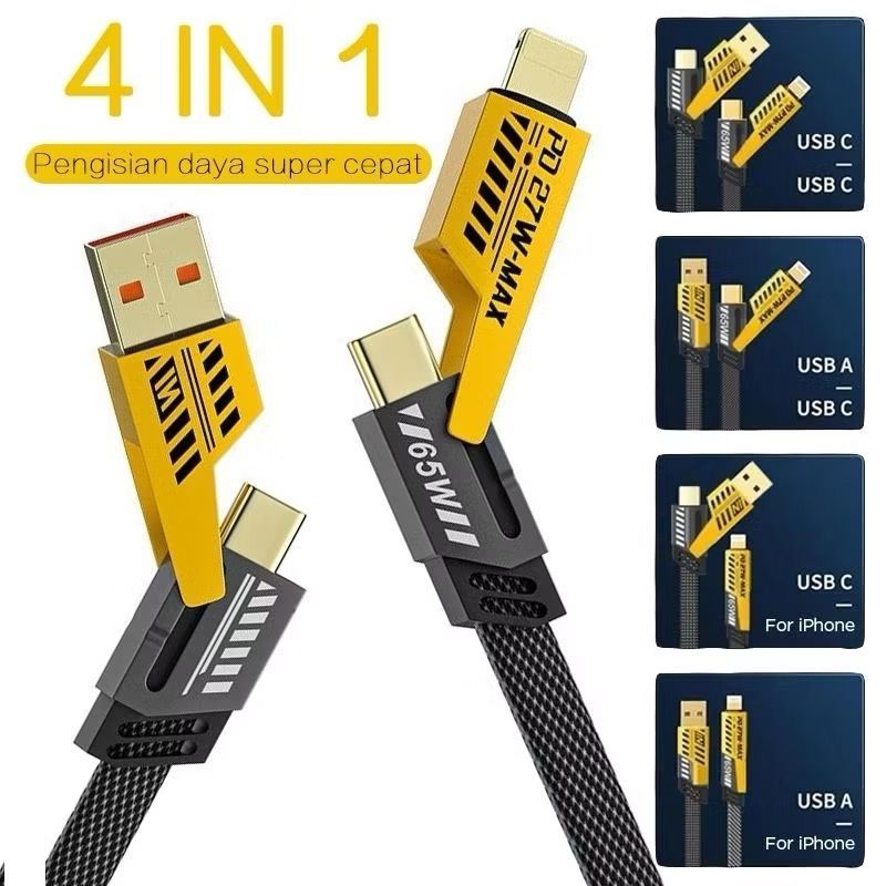 Jual Kabel Data Fast Charging 4 IN 1 USB Type A, Type C, iOS Multiple ...
