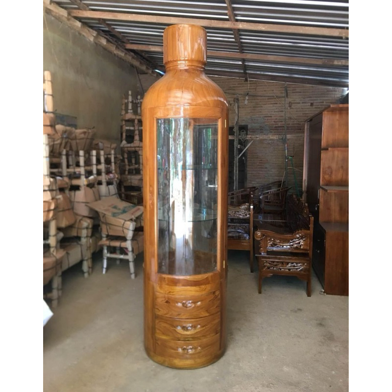 Jual lemari botol kayu jati-lemari pajangan botol kayu jati-lemari ...