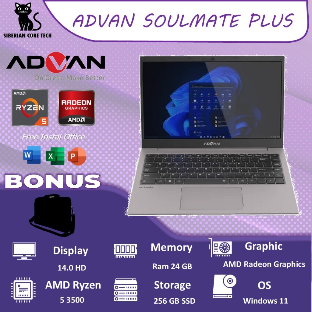Jual ADVAN SOULMATE PLUS RYZEN 5 3500 24GB 256GB W11 14.0 GRY | Shopee ...