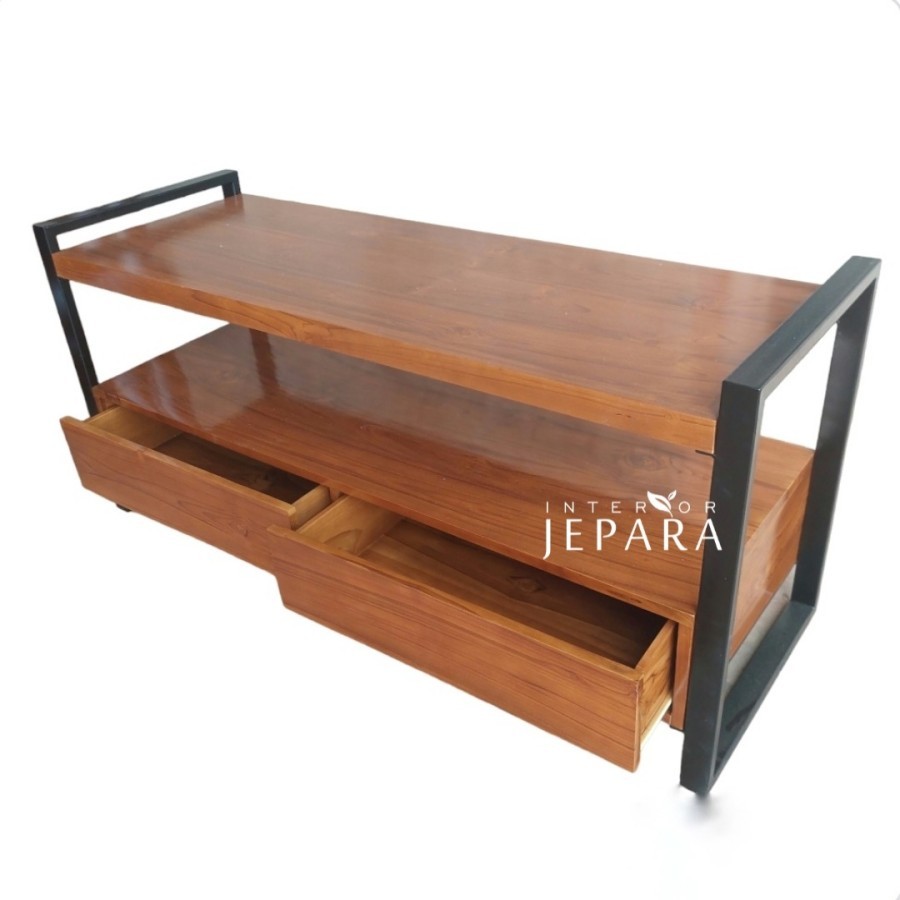 Jual Meja Tamu Kayu Jati Industrial Model Plus Laci | Shopee Indonesia
