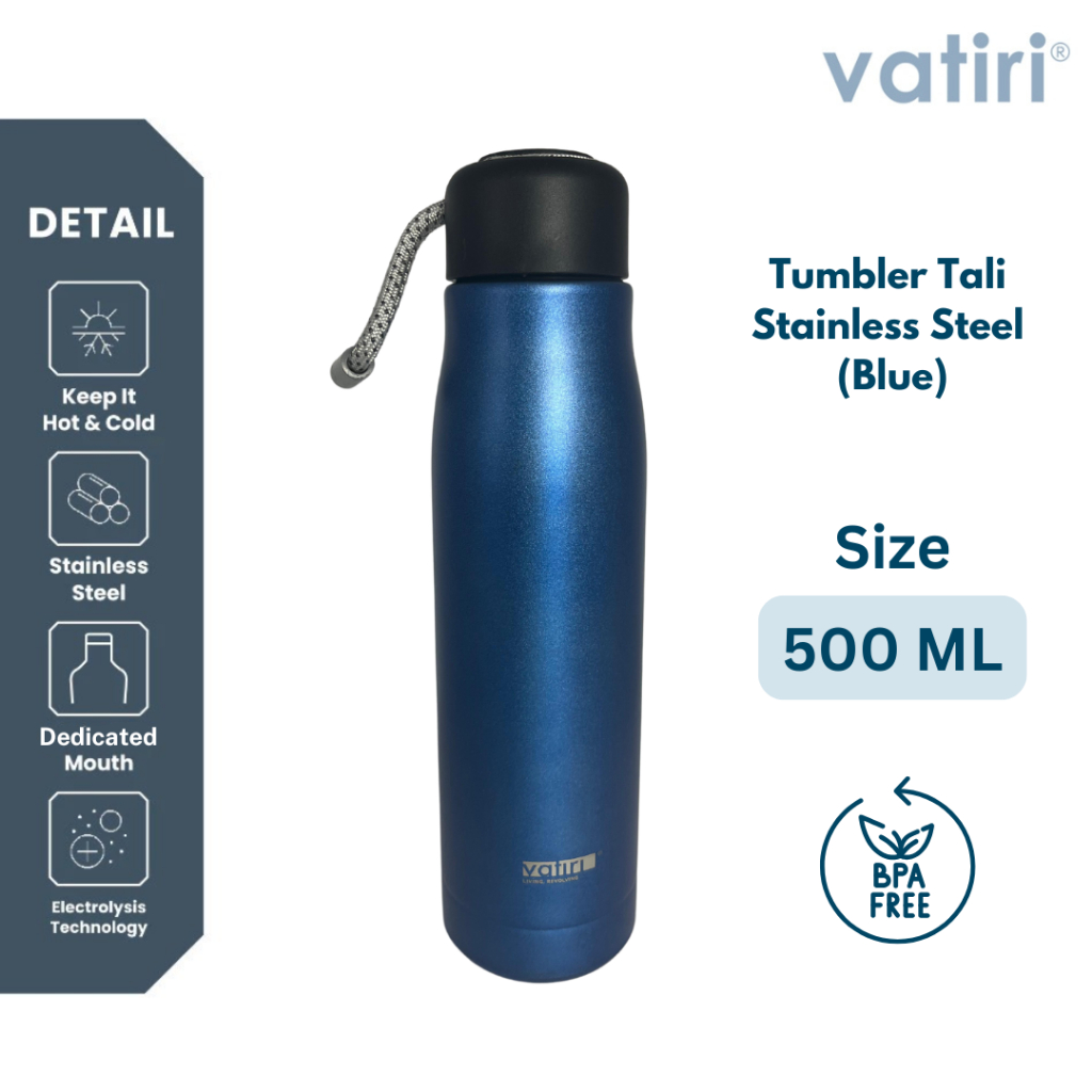 Jual Vatiri Tumbler Tali Botol Air Minum Anti Tumpah (Biru) 500ml - Vacuum Termos Stainless ...