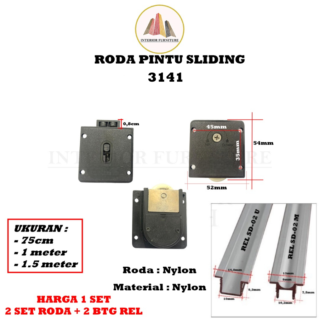 Jual Roda Lemari Sliding SD 3141 + Rel Lemari Sliding SD 02 U & M (Isi ...
