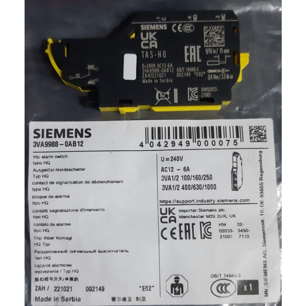 Jual SIEMENS 3VA9988-0AB12 Trip Alarm Switch Changeover Contacts Type ...