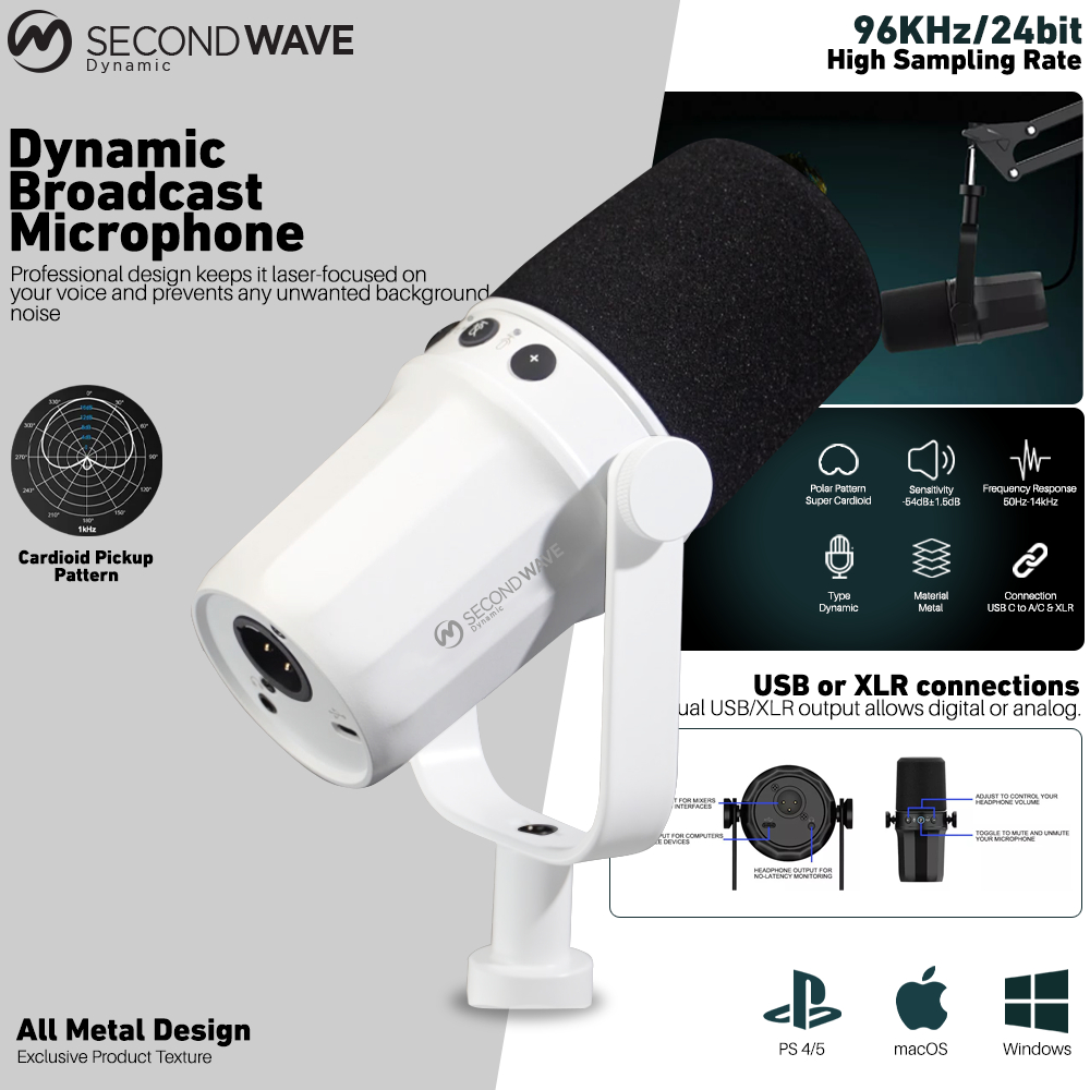 Jual SECONDWAVE Dynamic Microphone Cardioid For XLR USB Broadcast with ...