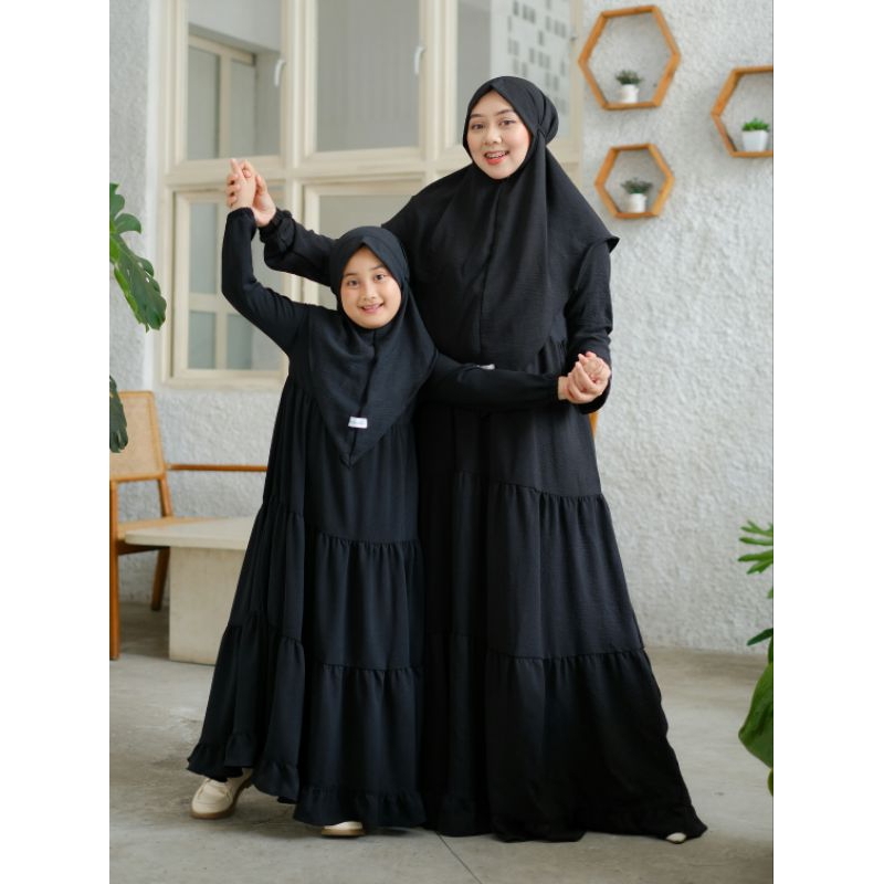 Jual Baju Gamis Hitam Polos Wanita Muslim Couple Ibu Dan Anak Perempuan ...