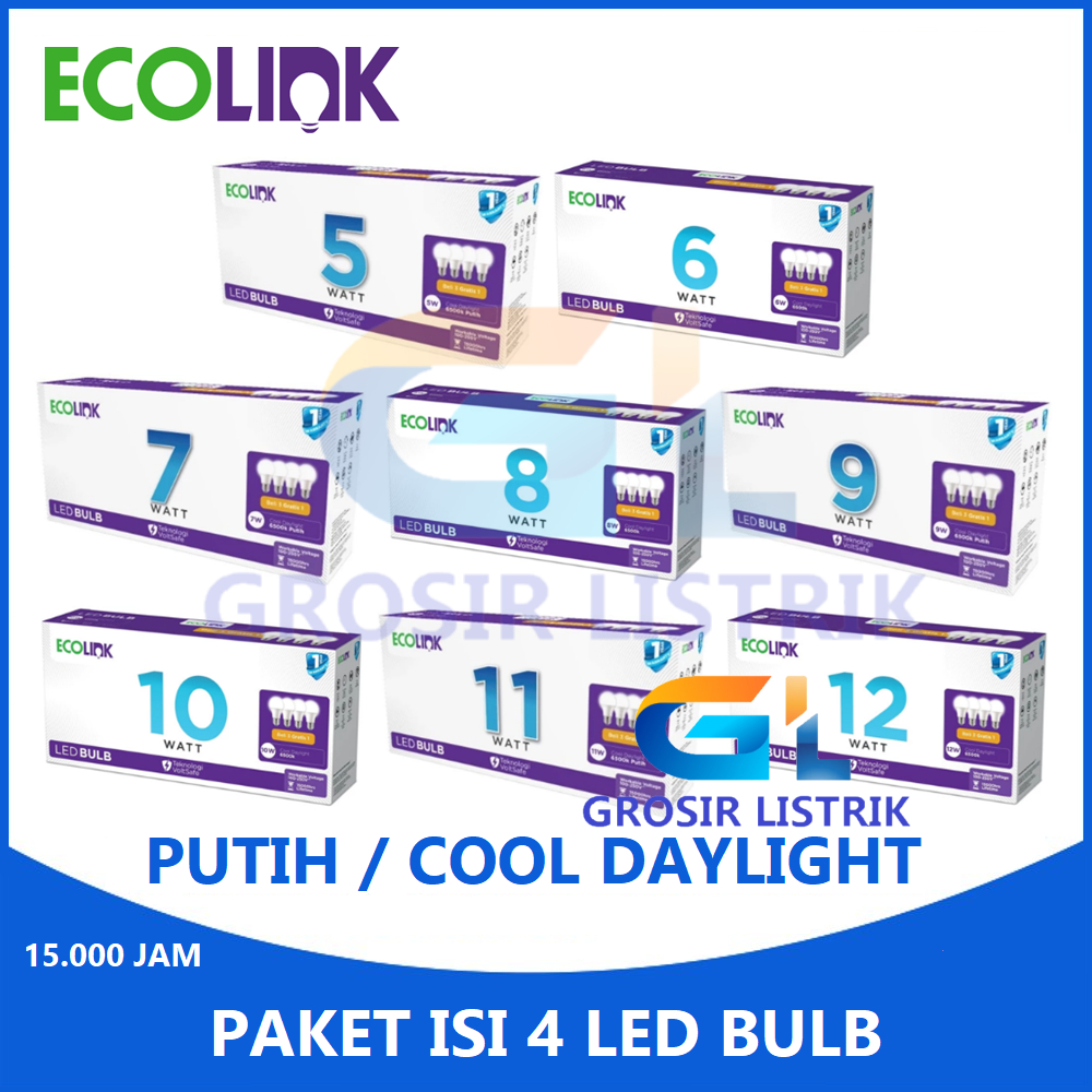 Jual Paket isi 4 Lampu LED Bulb Ecolink 5W 6W 7W 8W 9W 10W 11W 12W ...