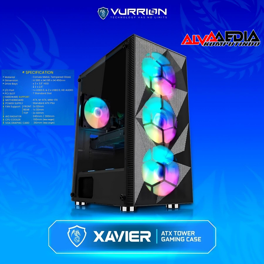Jual CASHING PC GAMING XAVIER BLACK + 3 FAN - ATX TOWER GAMING CASE ...