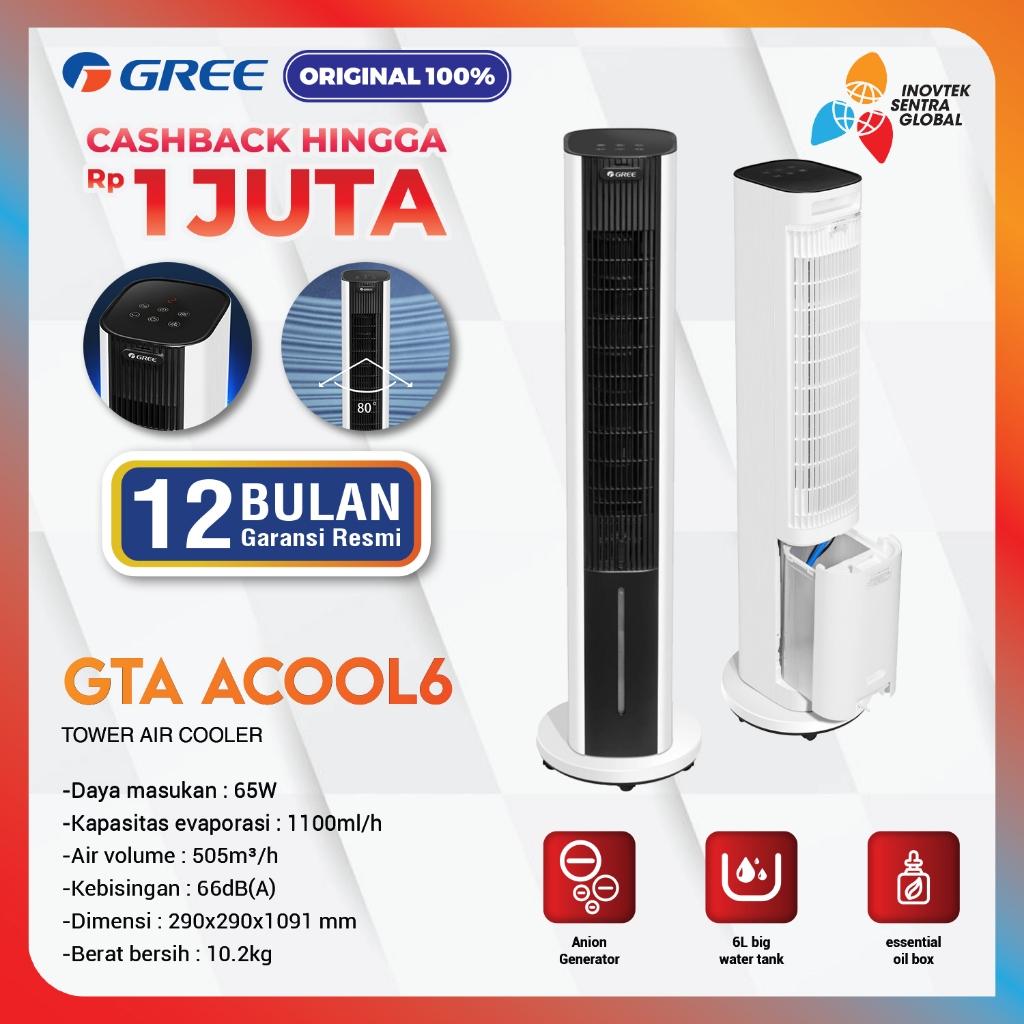 Jual Gree Tower Fan Air Cooler GTA-ACOOL6 Anion Generator Aromaterapi ...