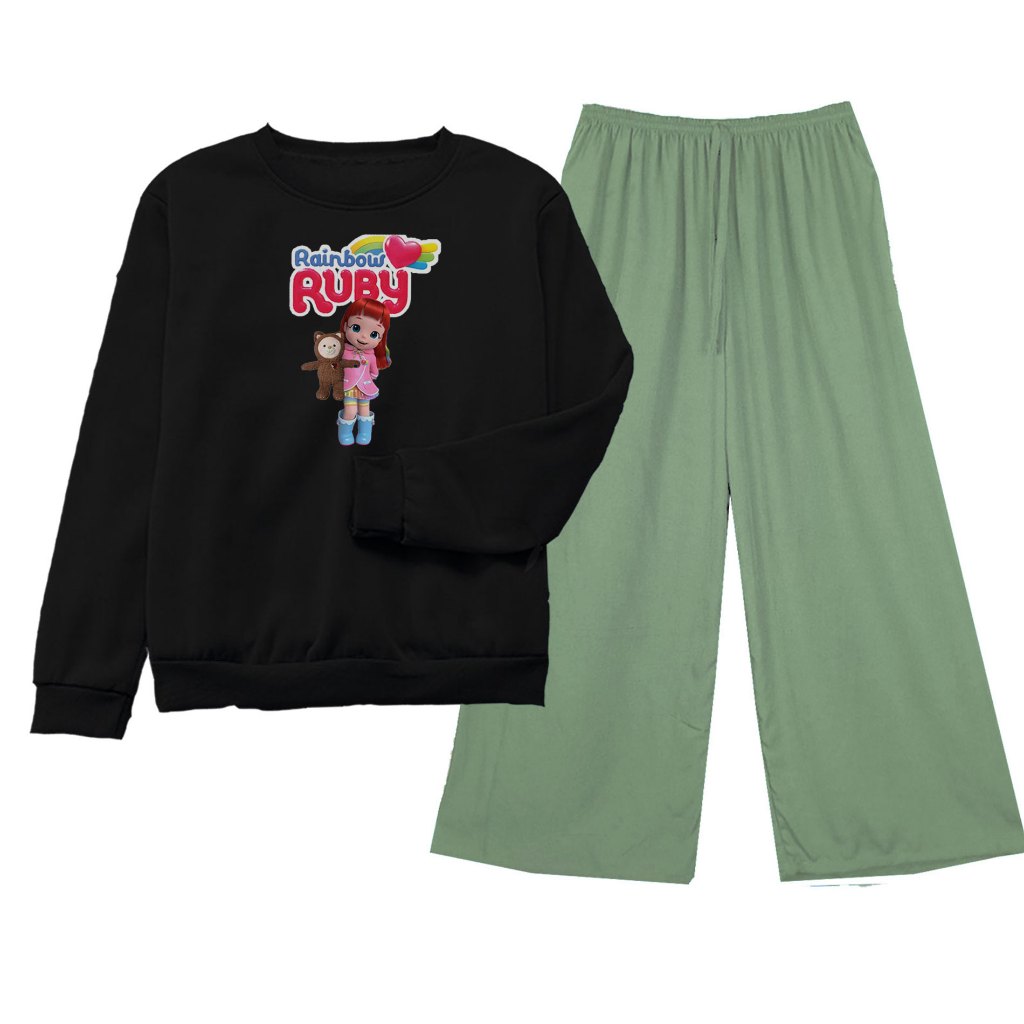 Jual Baju Rainbow Ruby Choco Viral Setelan Oblong Basic Wanita Dan Remaja Kombinasi Celana Kulot ...