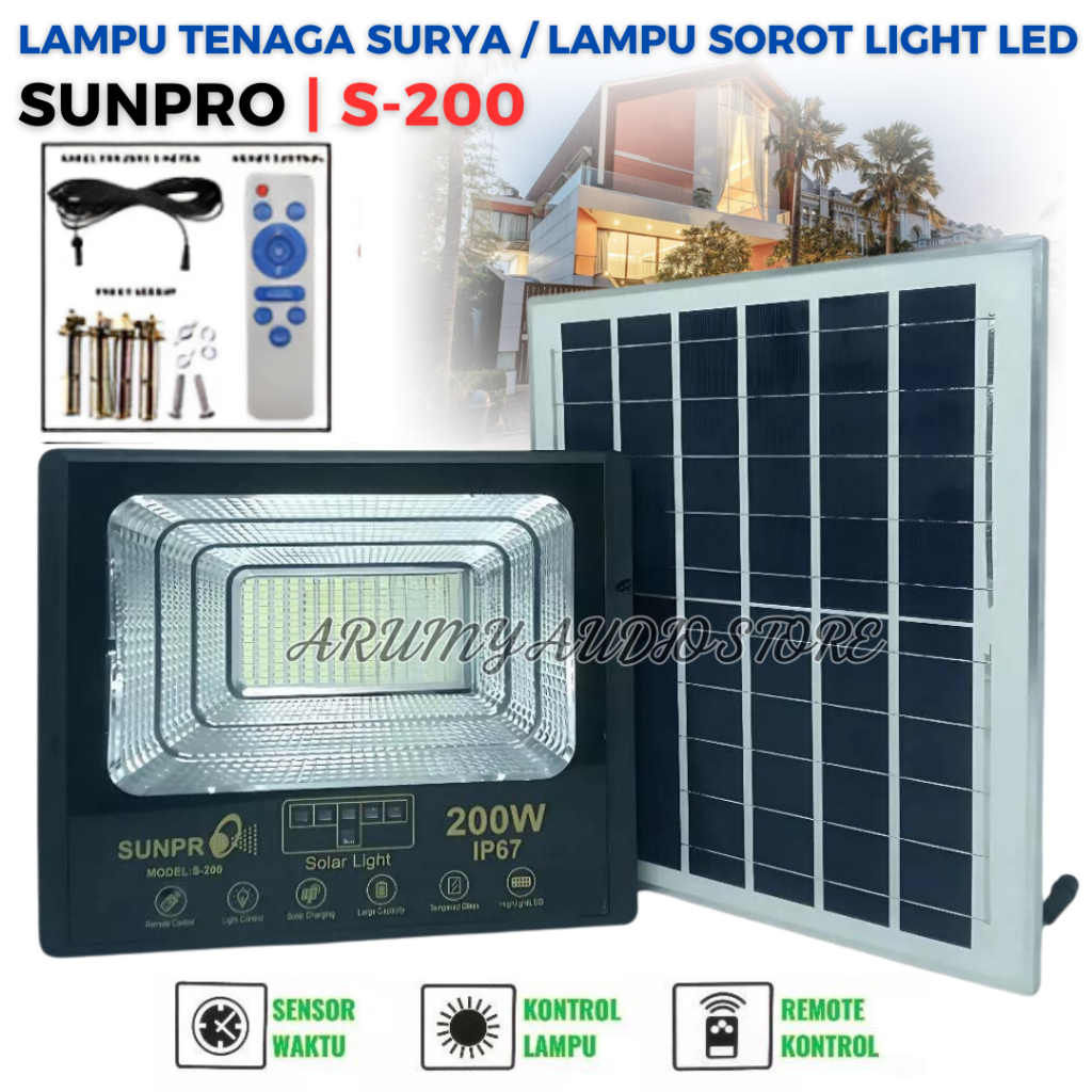 Jual SUNPRO S-200 Cahaya Putih 200 Watt | Lampu Sorot Tenaga Surya ...