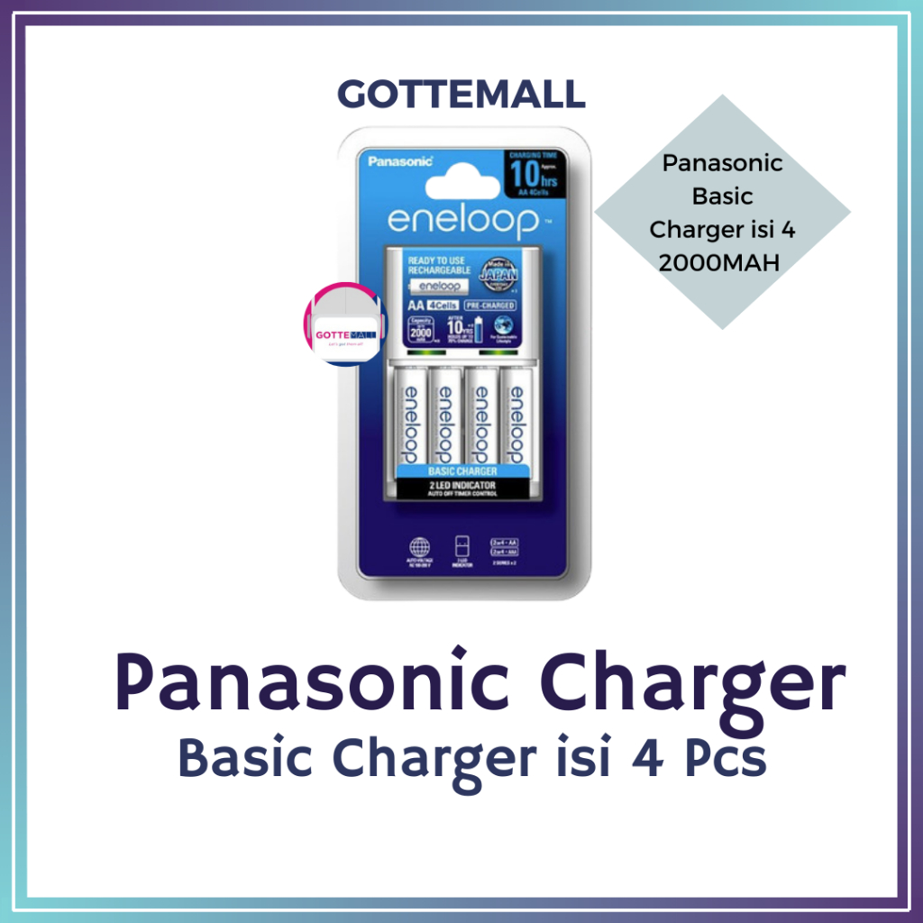 Jual Panasonic Eneloop Basic Charger + 4 baterai AA A2 2000mAh Battery ...