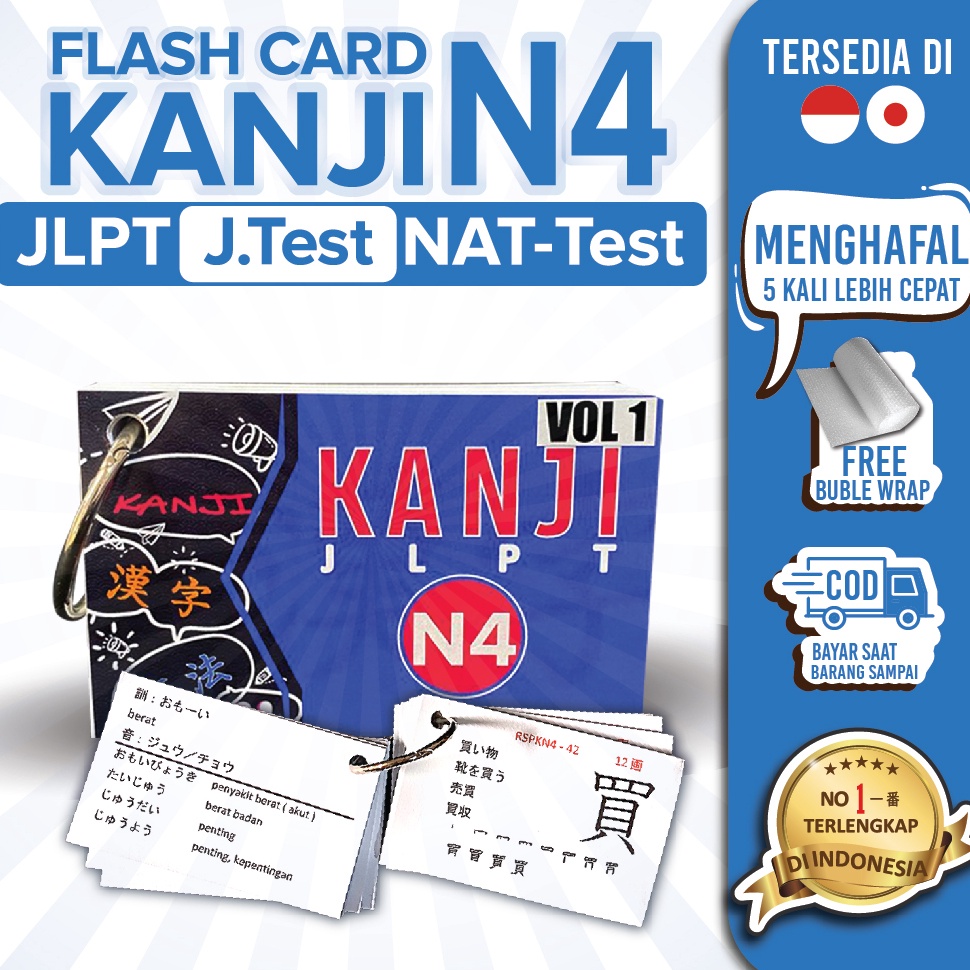Jual KODE P34L Flashcard KANJI JLPT N4 VOLUME 1 Kartu Edukasi Menghafal Cepat Bahasa Jepang ...