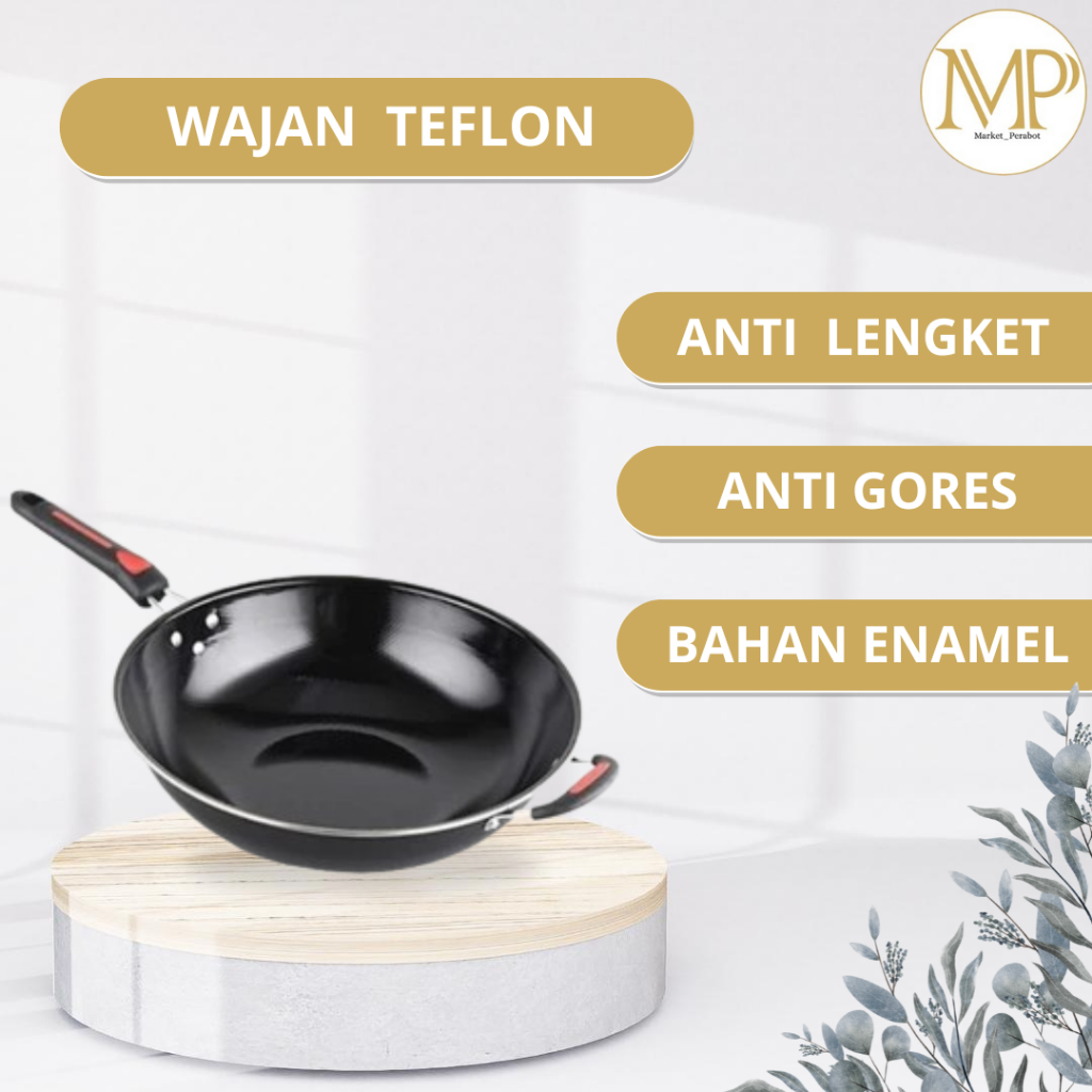 Jual Wajan Enamel Teflon Penggorengan Hitam Anti Lengket Ganggang Kuping 32cm Kuali | Shopee ...