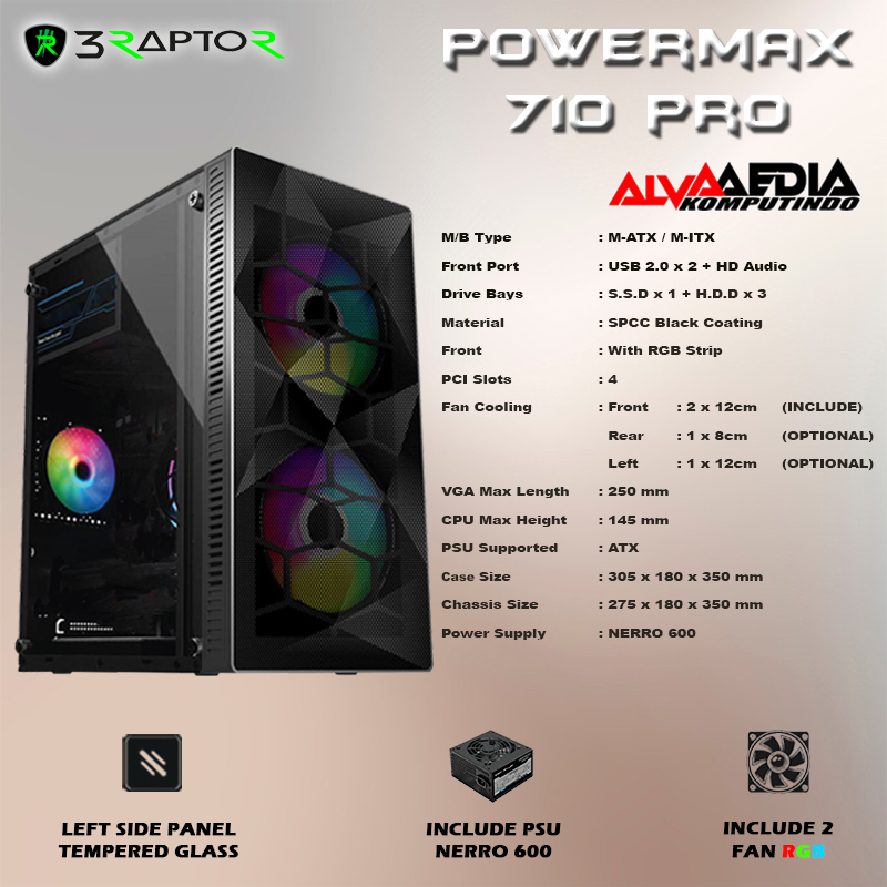 Jual CASHING PC RAPTOR - POWERMAX CPM710 INCLUDE + FAN RGB 2PC | CASE ...