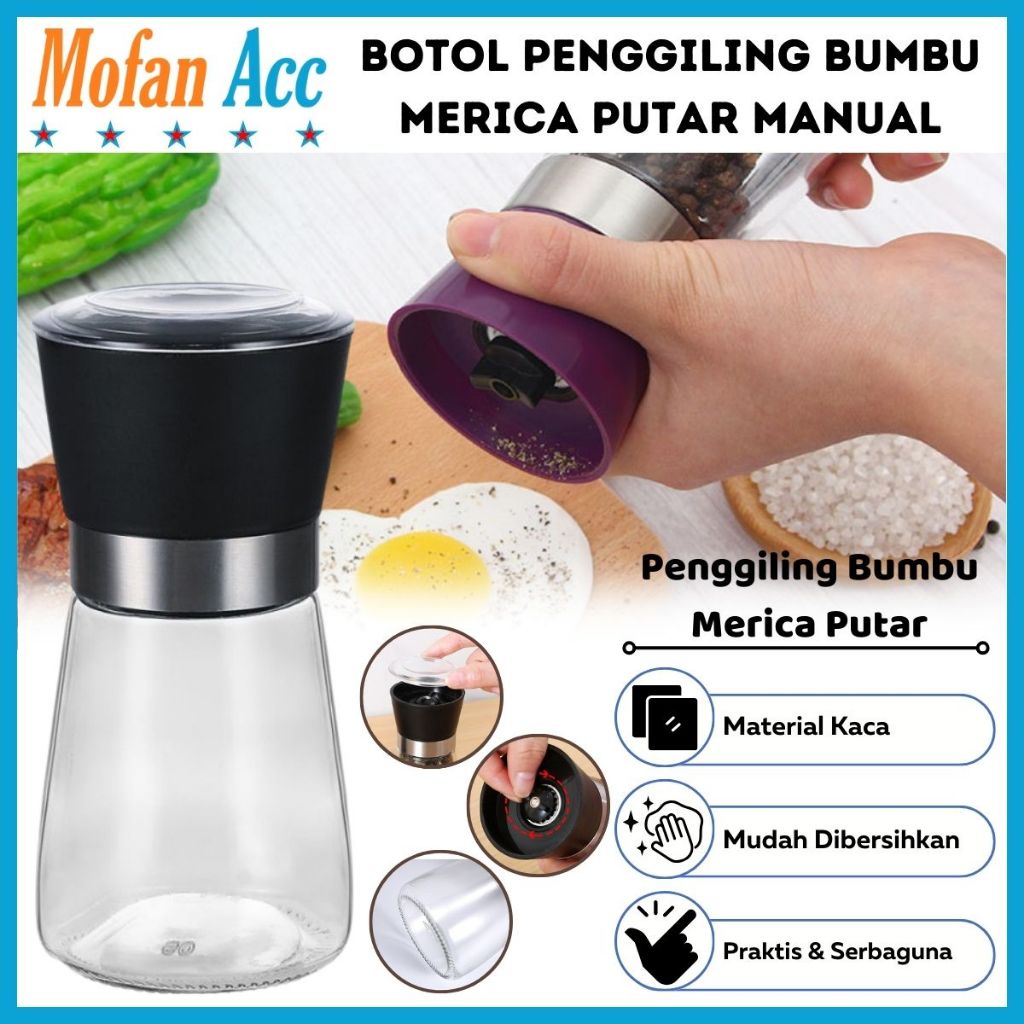 Jual Penggiling Bumbu Merica Putar Manual / Botol Kaca Wadah Tempat ...